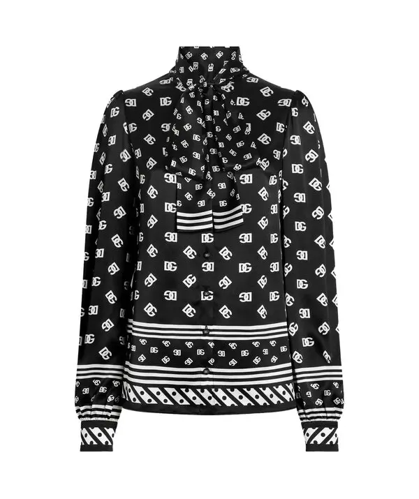 Dolce & Gabbana Printed Pussy-bow Shirt - Black