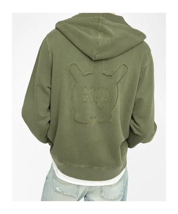 Zadig&Voltaire Long Sleeve Zippered Hooded Sweatshirt With Back Print