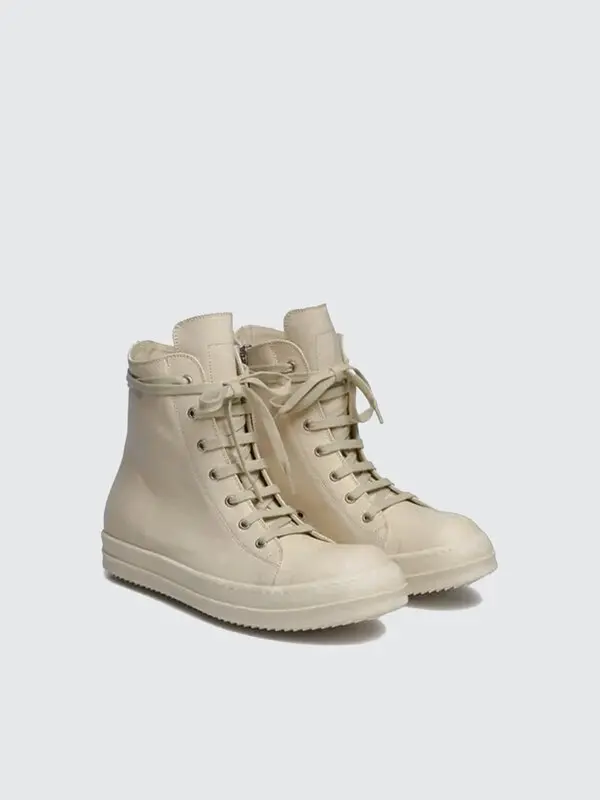 Rick Owens Round Toe High-top Lace-up Sneakers - Beige