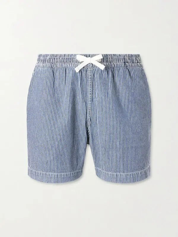 DRAKE'S Straight-leg Striped Cotton Drawstring Shorts