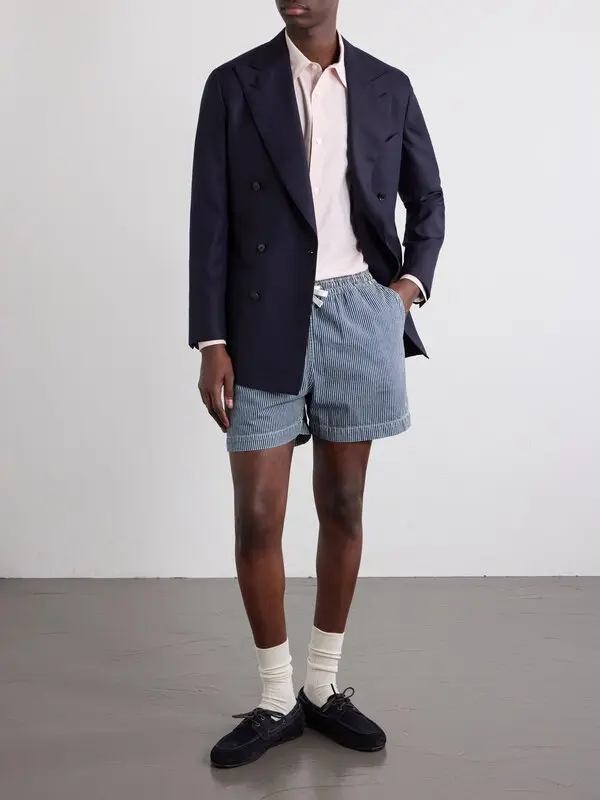 DRAKE'S Straight-leg Striped Cotton Drawstring Shorts