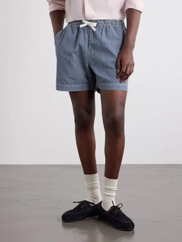 DRAKE'S Straight-leg Striped Cotton Drawstring Shorts