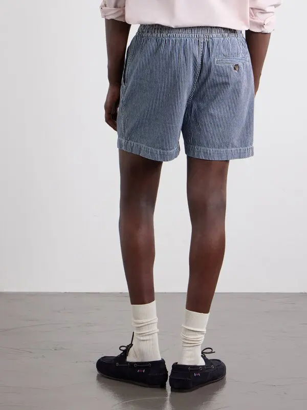 DRAKE'S Straight-leg Striped Cotton Drawstring Shorts