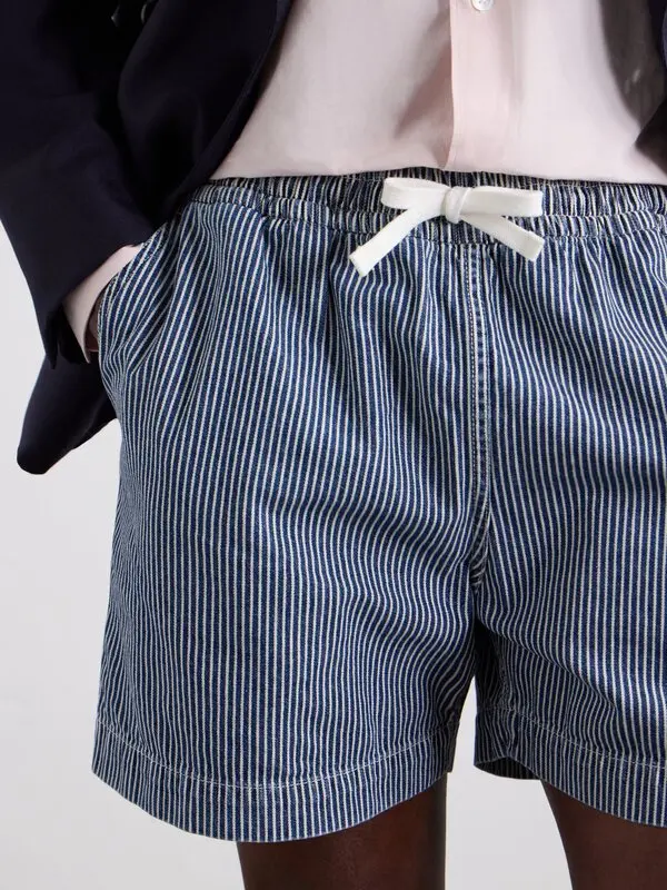 DRAKE'S Straight-leg Striped Cotton Drawstring Shorts