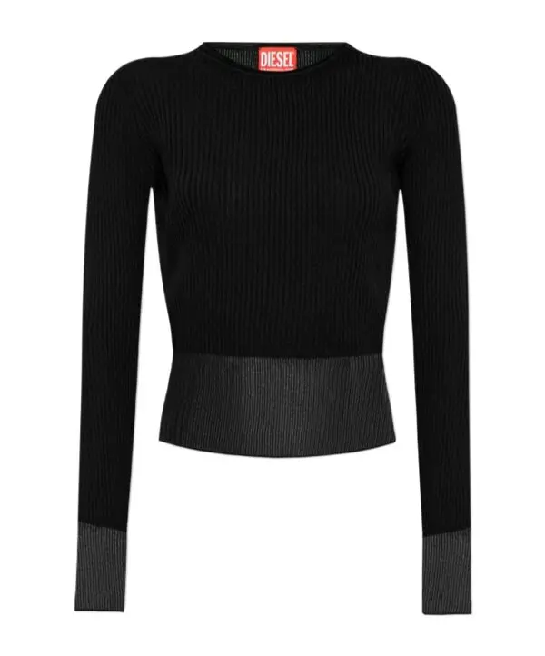 DIESEL® M-sleshs Ribbed Knitted Top With Translucent Paneling - Black