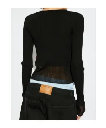 DIESEL® M-sleshs Ribbed Knitted Top With Translucent Paneling - Black