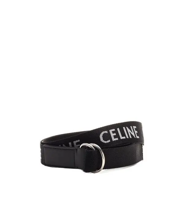 Celine Large Double Ring Belt In Jacquard Textile And Calfskin - Black