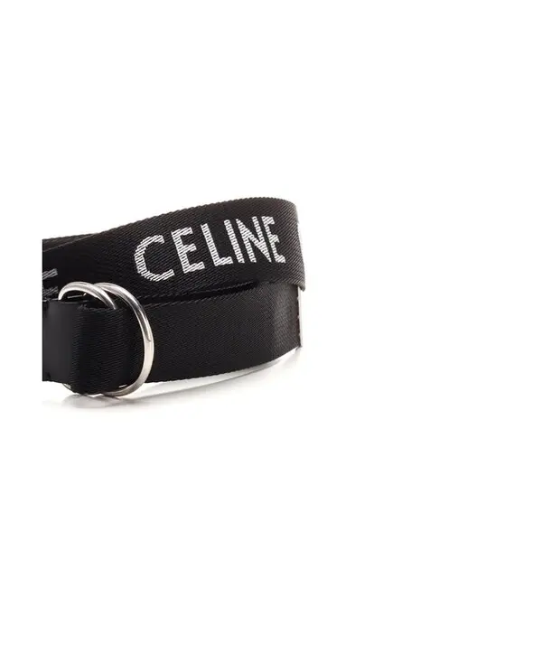 Celine Large Double Ring Belt In Jacquard Textile And Calfskin
