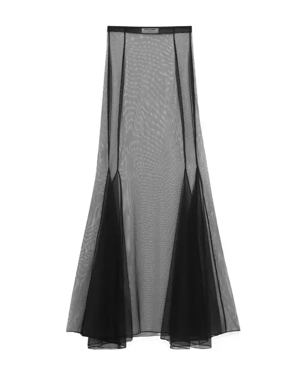 Saint Laurent Long Stretch Tulle Skirt - Black