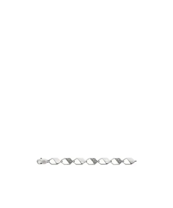 Fendi Hexagon Chain Bracelet With Black Enamel Ff Motif - Silver