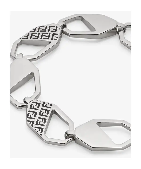 Fendi Hexagon Chain Bracelet With Black Enamel Ff Motif