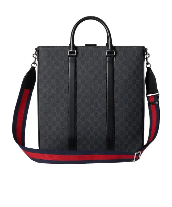Gucci Gg Supreme Canvas Tote Bag With Adjustable Shoulder Strap - Black