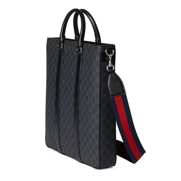 Gucci Gg Supreme Canvas Tote Bag With Adjustable Shoulder Strap - Black