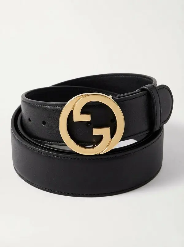 Gucci Interlocking G Buckle Leather Belt - Black