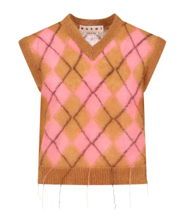 Marni Geometric Patterned Knitted Vest - Pink