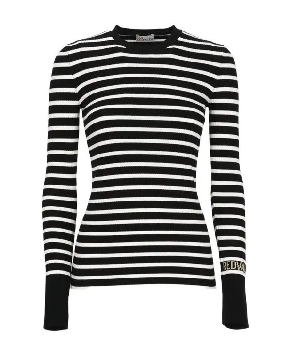 Red Valentino Striped Long Sleeve Sweater - Black