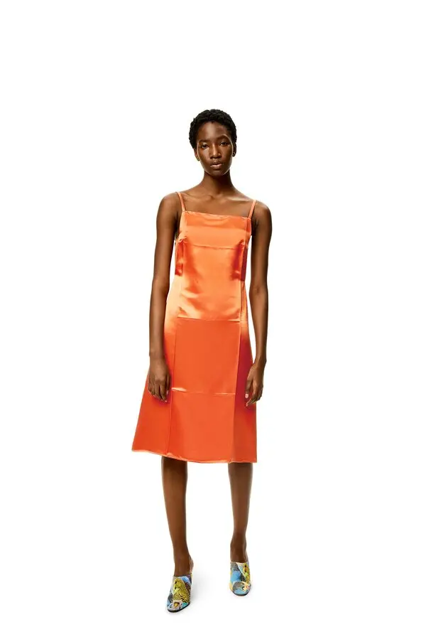 Loewe Double Satin Dress With Pleats And Sheer Panels