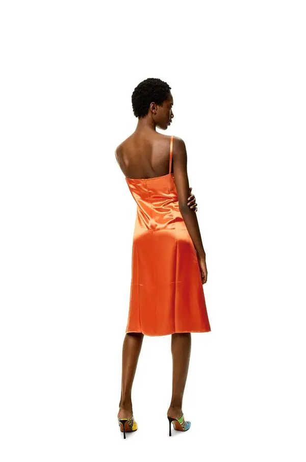 Loewe Double Satin Dress With Pleats And Sheer Panels