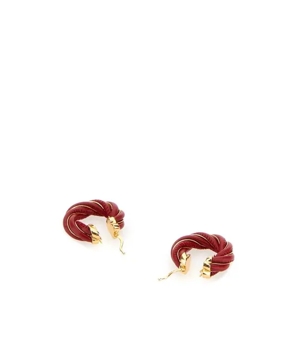 Bottega Veneta Twisted Leather Hoop Earrings - Red