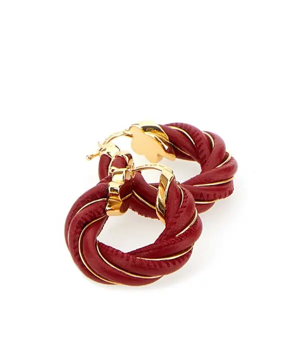 Bottega Veneta Twisted Leather Hoop Earrings - Red