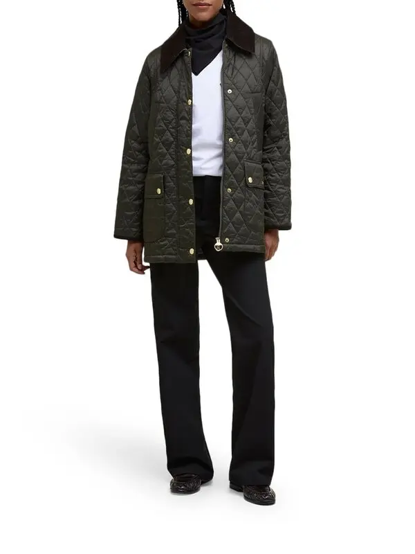 Barbour Quilted Jacket With Corduroy Collar - Black