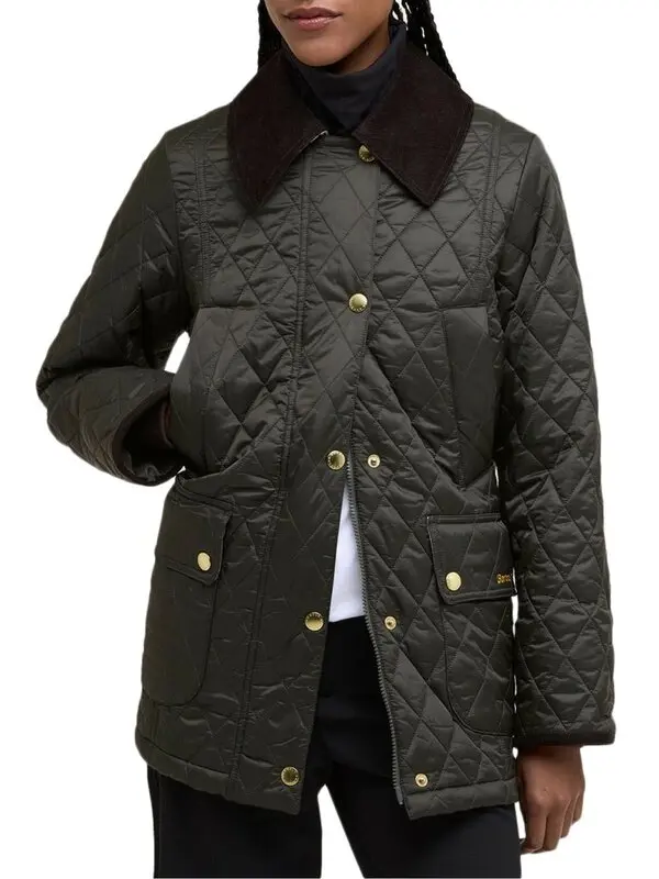 Barbour Quilted Jacket With Corduroy Collar - Black