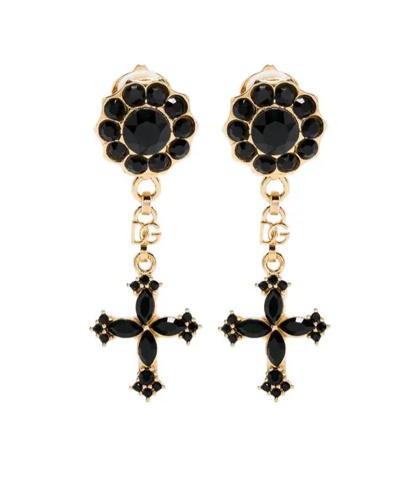 Dolce & Gabbana Cross Drop Clip-on Earrings - Gold/black