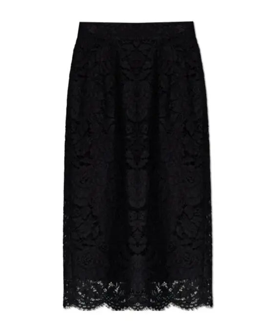 Dolce & Gabbana High Waist Lace Skirt - Black