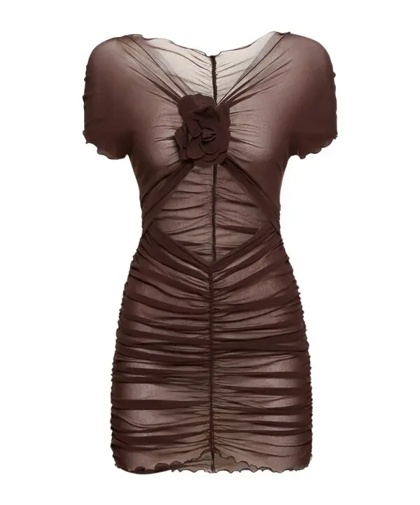 Philosophy Di Lorenzo Serafini Short Sleeve Sheer Dress With Floral Detail - Multicolor