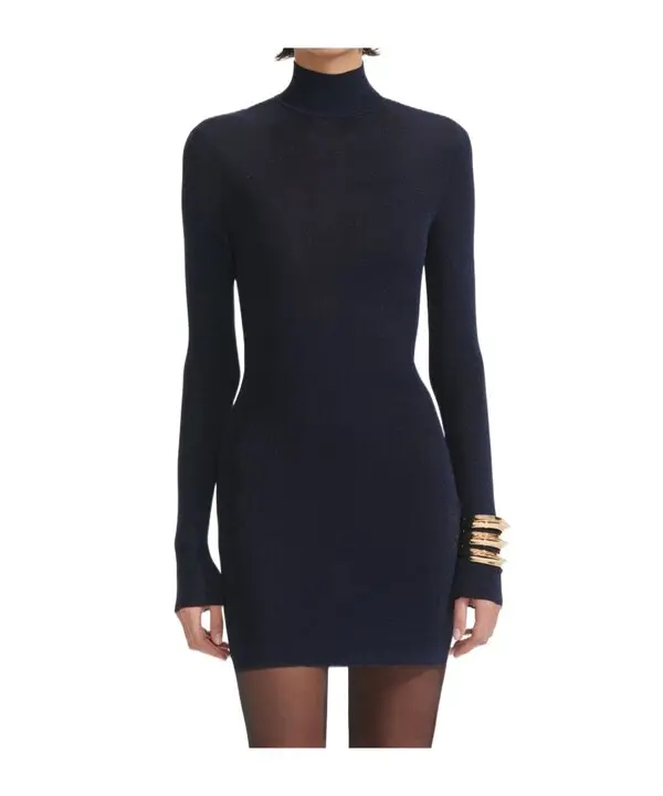 SELF-PORTRAIT High-neck Glitter Mini Dress