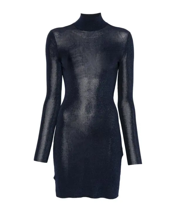 SELF-PORTRAIT High-neck Glitter Mini Dress - Navy