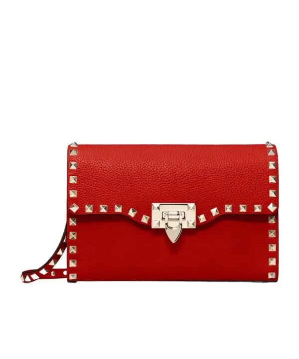 Valentino Garavani Rockstud Foldover Top Shoulder Bag - Red