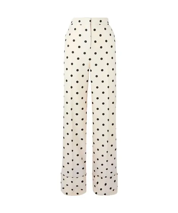 Valentino Garavani Polka Dot Printed Straight Leg Trousers - White