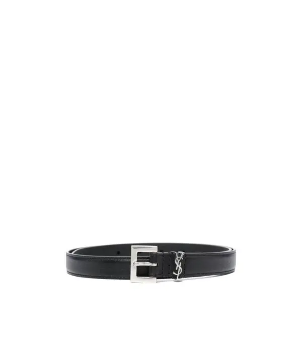 Saint Laurent Cassandre Thin Square Buckled Belt - Black
