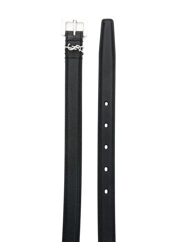 Saint Laurent Cassandre Thin Square Buckled Belt - Black