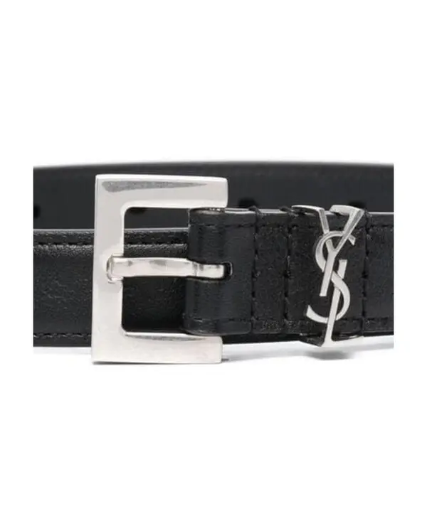 Saint Laurent Cassandre Thin Square Buckled Belt - Black