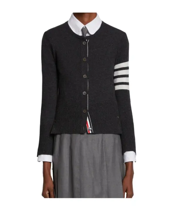Thom Browne Four-bar Striped Buttoned Cardigan - Dark Gray