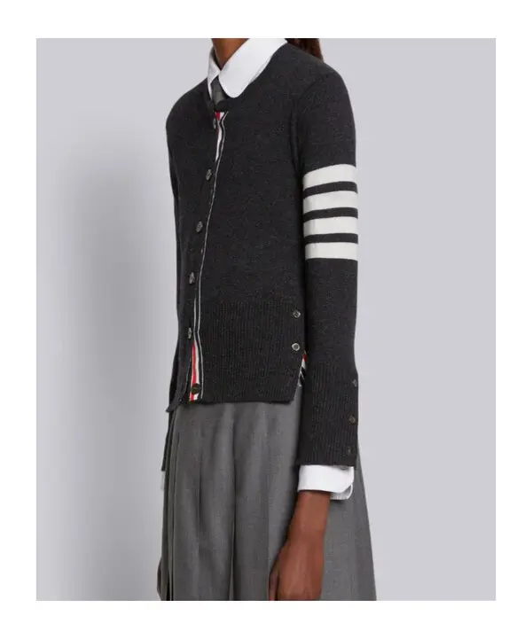 Thom Browne Four-bar Striped Buttoned Cardigan - Dark Gray