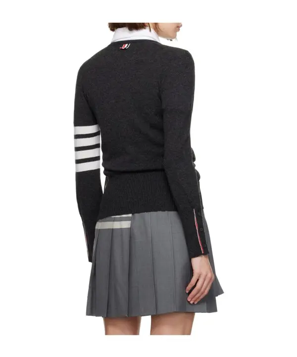 Thom Browne Four-bar Striped Buttoned Cardigan - Dark Gray