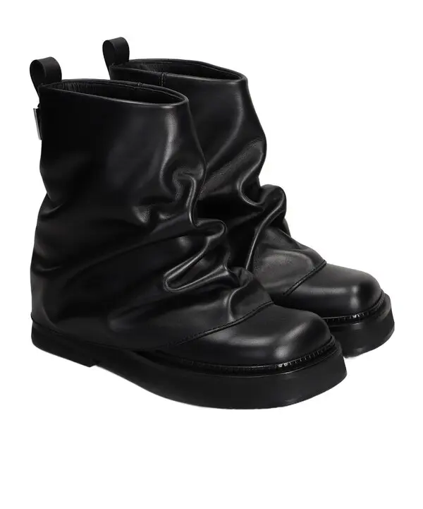 Attico Robin Ruched Leather Ankle Boots - Black