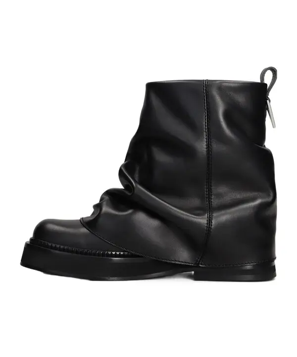 Attico Robin Ruched Leather Ankle Boots - Black