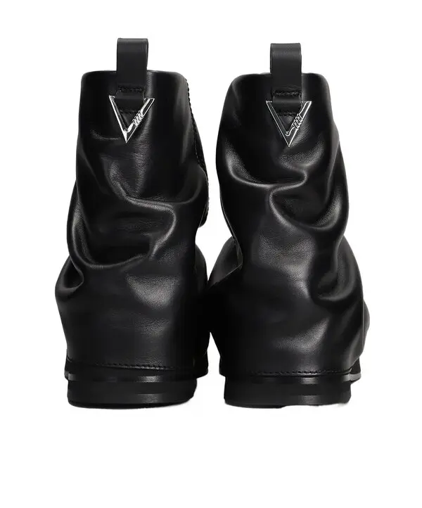 Attico Robin Ruched Leather Ankle Boots - Black
