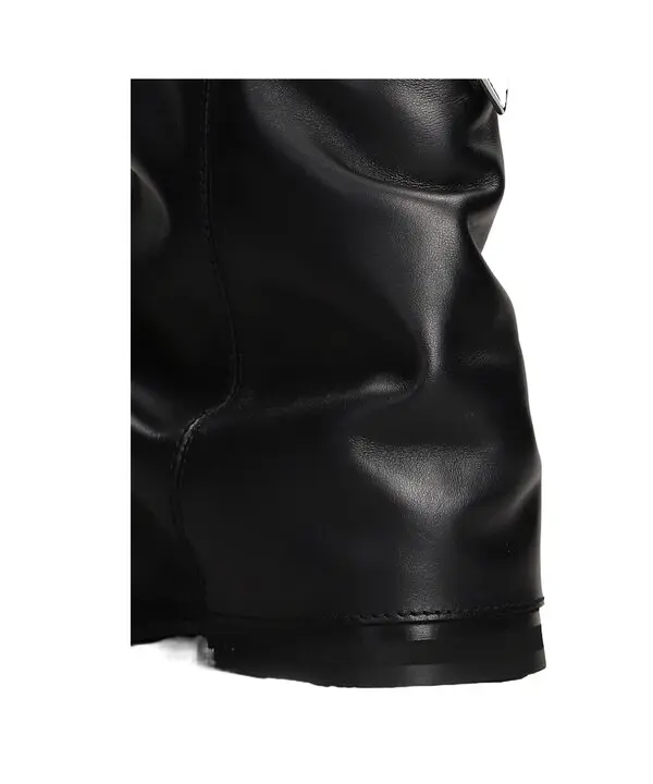 Attico Robin Ruched Leather Ankle Boots - Black