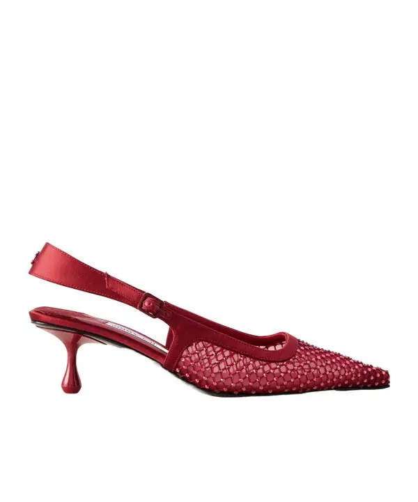 JIMMY CHOO Amel 50 Mesh And Satin Pumps With Crystal Embellishments - Red