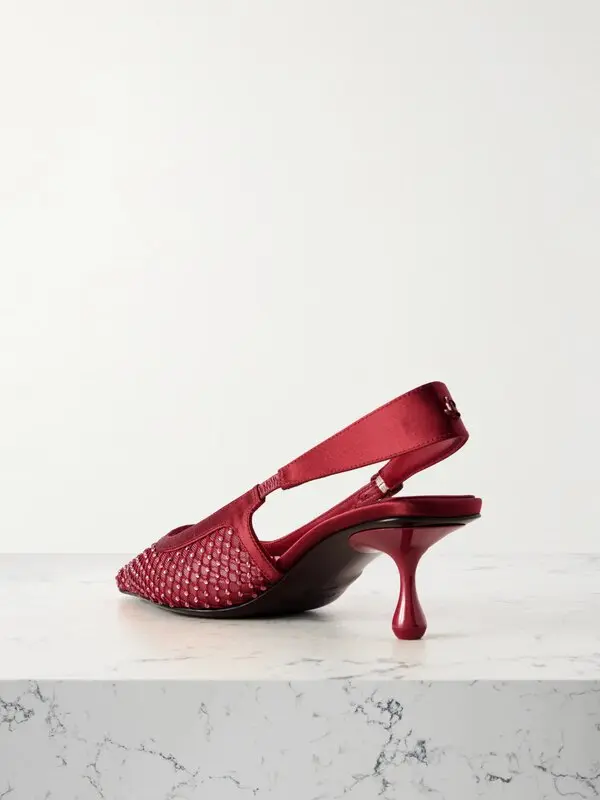 JIMMY CHOO Amel 50 Mesh And Satin Pumps With Crystal Embellishments - Red