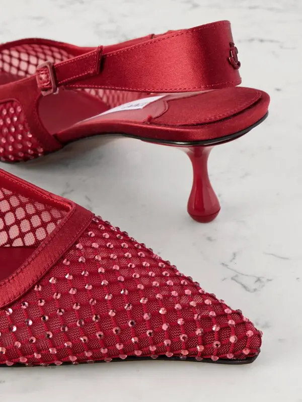 JIMMY CHOO Amel 50 Mesh And Satin Pumps With Crystal Embellishments - Red
