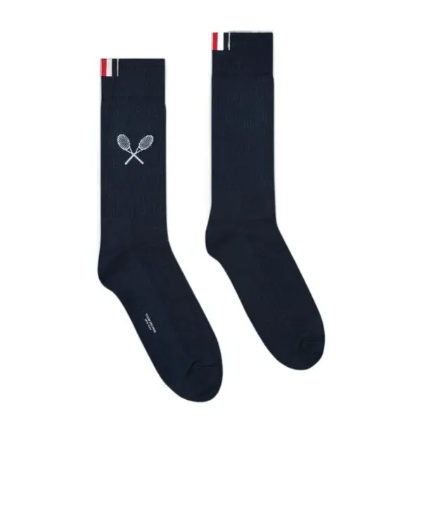 Thom Browne Double Racket Ribbed Crew Socks - Navy Blue