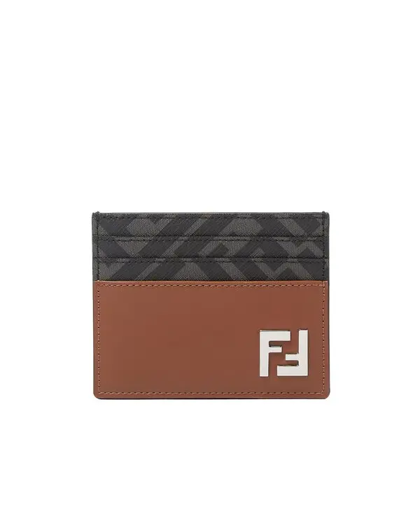 Fendi Ff Logo Plaque Squared Card Holder - Brown