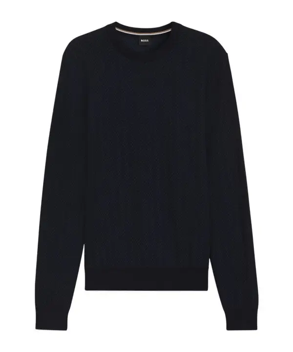 Hugo Boss Herringbone Crewneck Jumper - Black