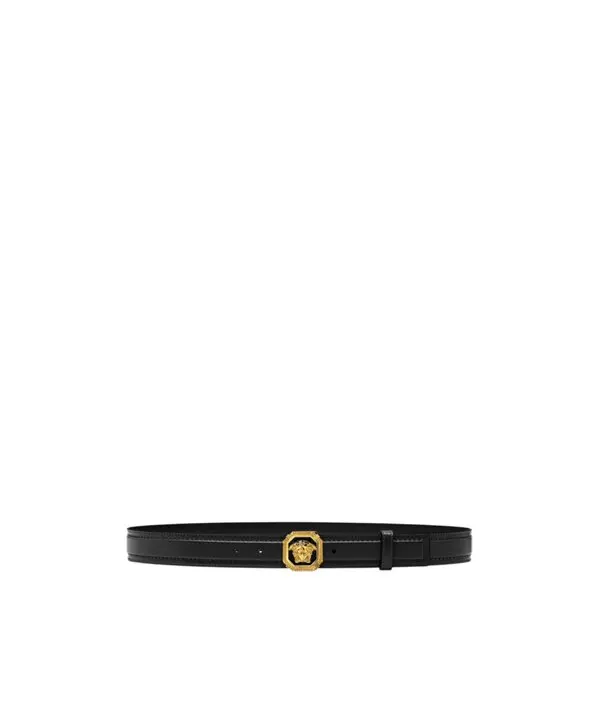 Versace Medusa Head Motif Leather Belt - Black